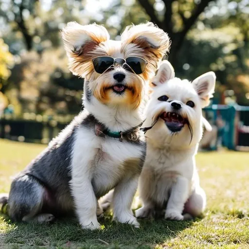 Cute dogs in the park play with other dogs
