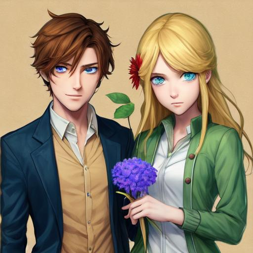 "Draw two characters standing next to each other. Th...