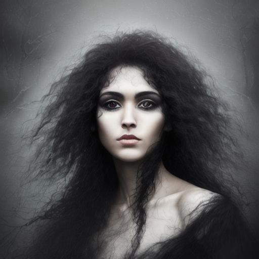 portrait of a beautiful raven-haired goddess emergin...