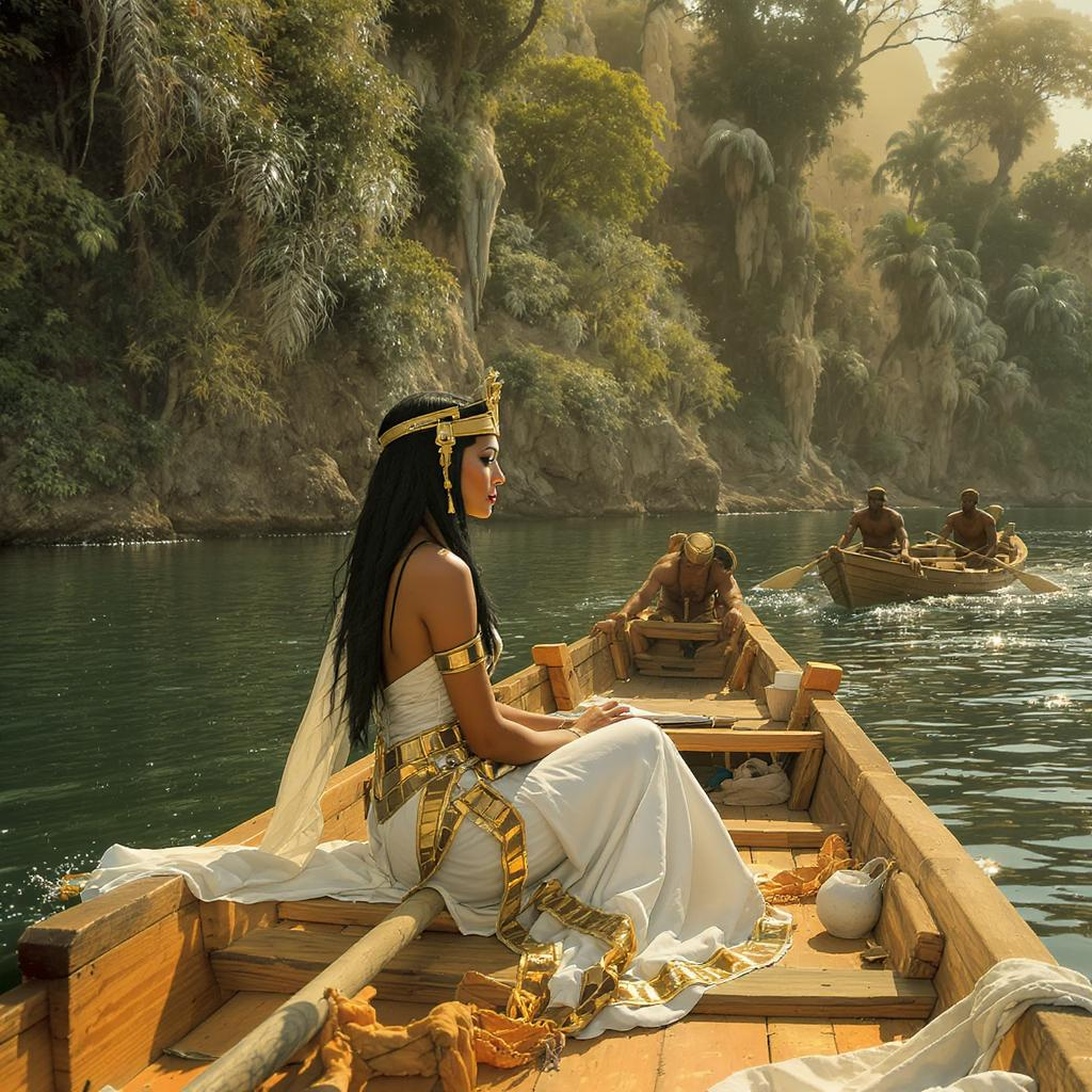 an egyptian princess seated on a barge on the nile r...