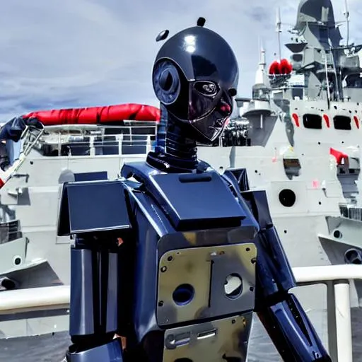 A robot soldier in navy ship