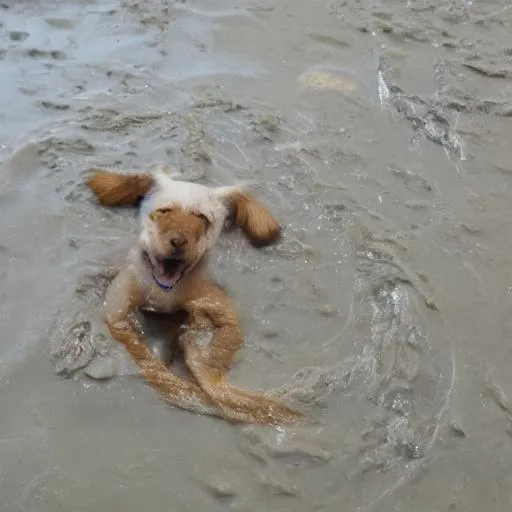 Dog playing in a mud puddle | OpenArt