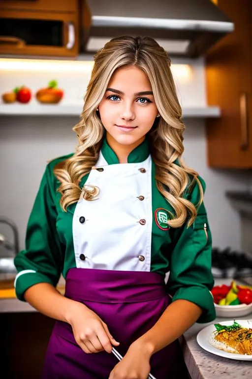 Australians girl 16yo, Chef uniform, blond hair | OpenArt