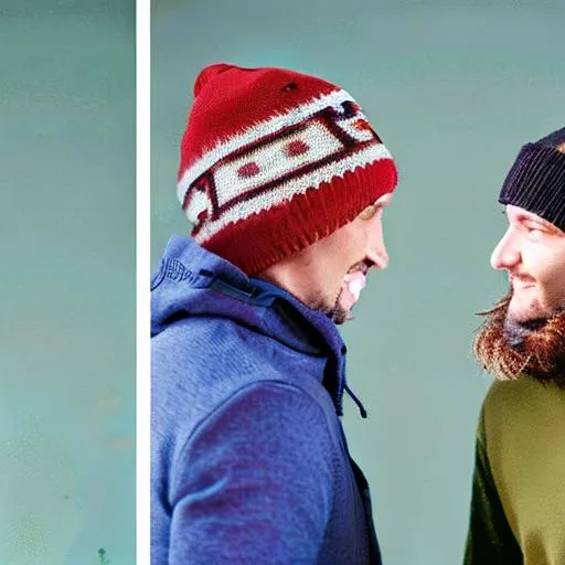 A woman wearing a kabbutz and a man wearing a toque
