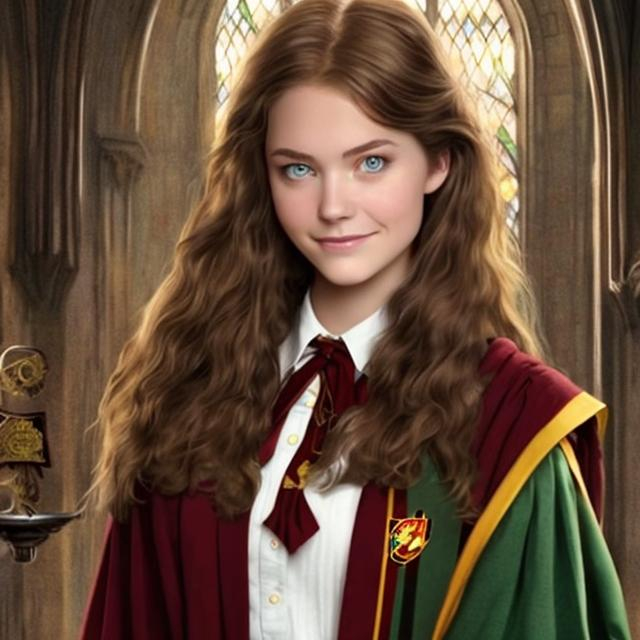 brown-haired, green-eyed beautiful woman as a Gryffi... | OpenArt