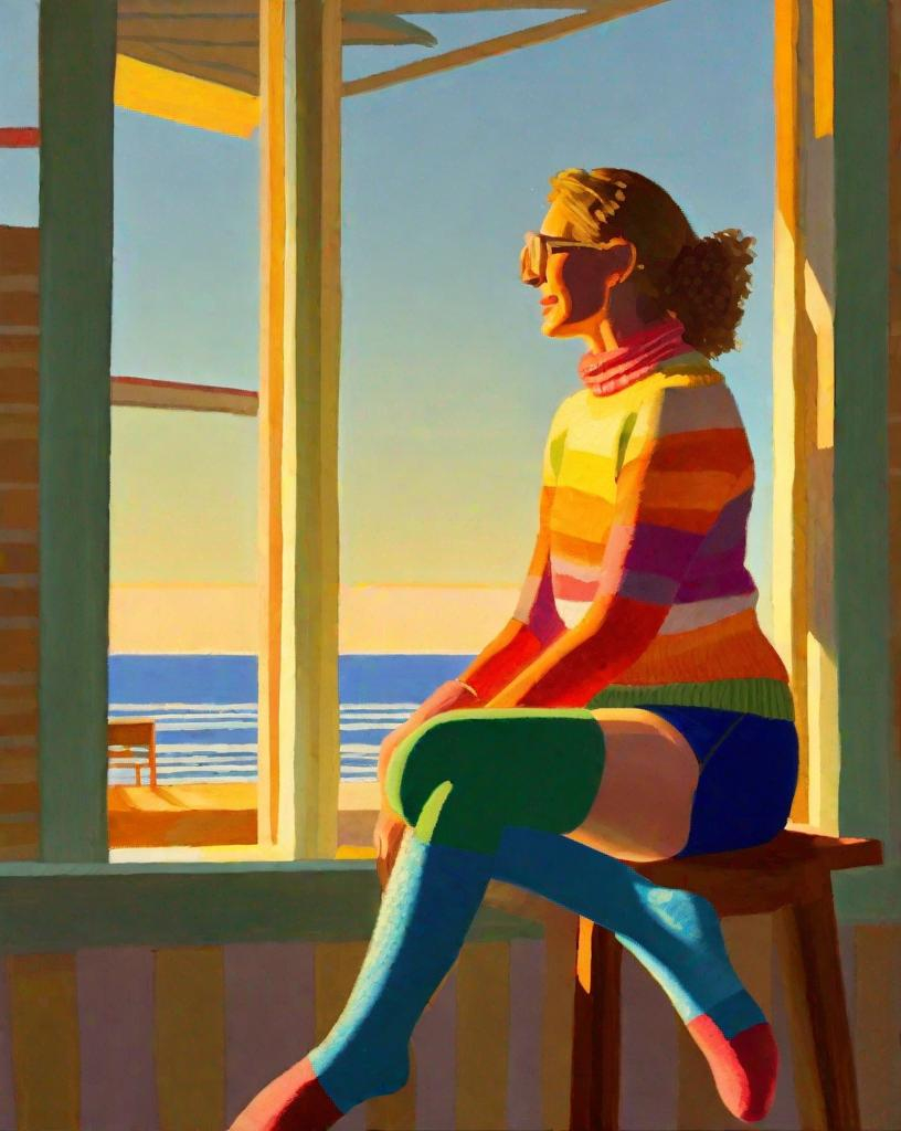 A woman wearing a pair of colorful legwarmers overl...