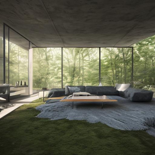 contemporary house, Large living room，concrete mater...