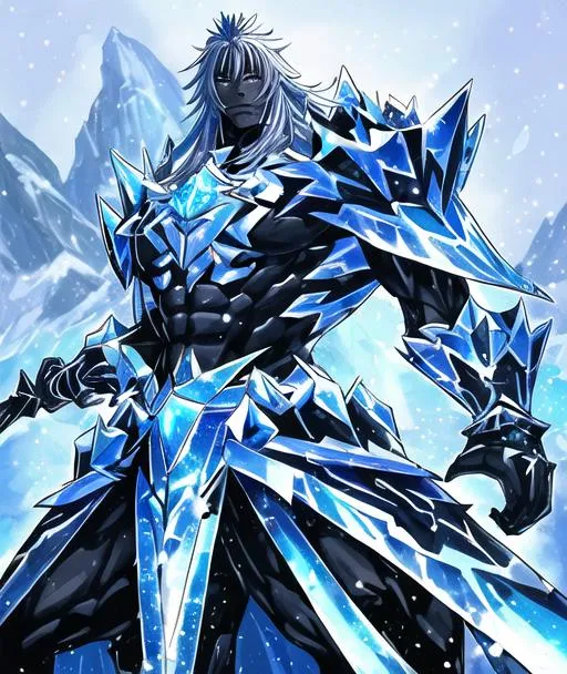 A Black-Ice King, muscular, with a ice sword, standi... | OpenArt