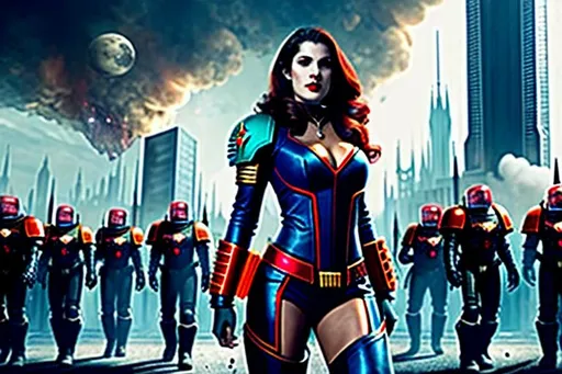 vampire space marine woman , realistic, sci-fi city... | OpenArt