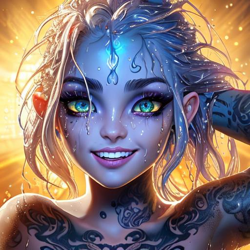 Full body splash art of an Alien, wet, tattoos, ex... | OpenArt