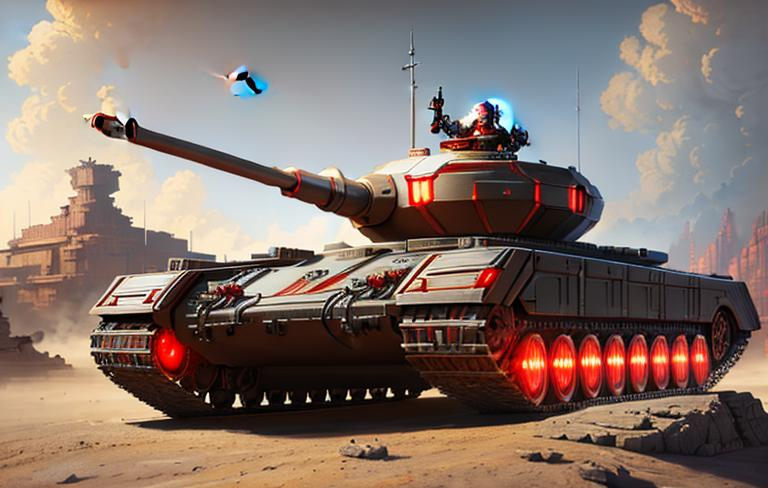 portrait shot of tank cybertronic with red leds in a... | OpenArt