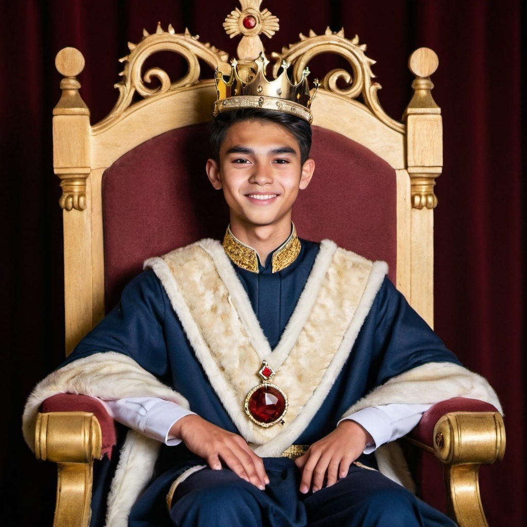 One young man appointed as king and happily ruling a...