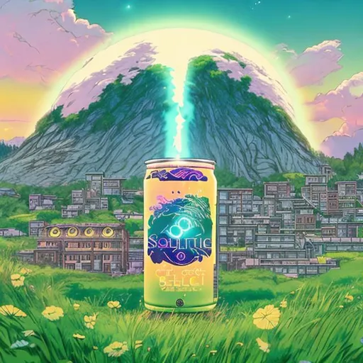 solstice energy drink advert in style of ghibli