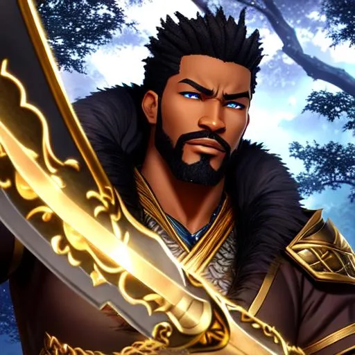 Gruff male human, african warrior, stubble, brown ey... | OpenArt