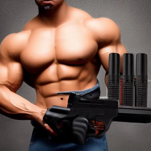 Muscular man with glock, highres, detailed, realistic