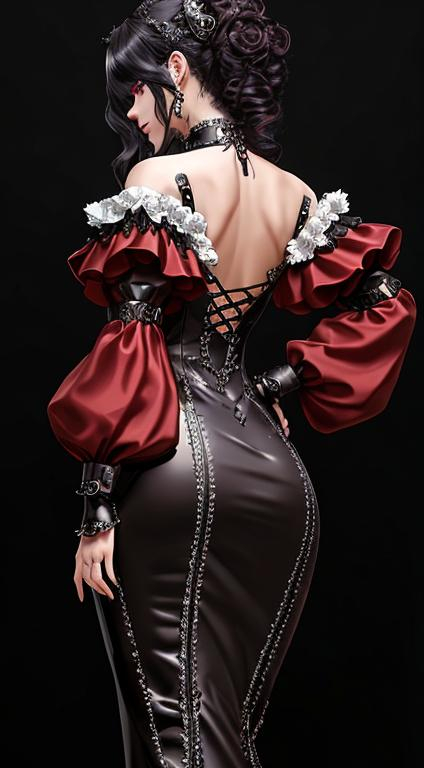 splash art, full body view, gothic robotic maid, da...