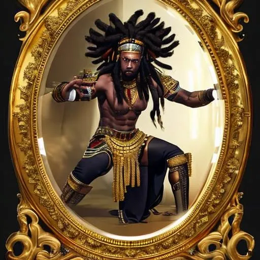 Full body shot of a Black king warrior with dreadloc...