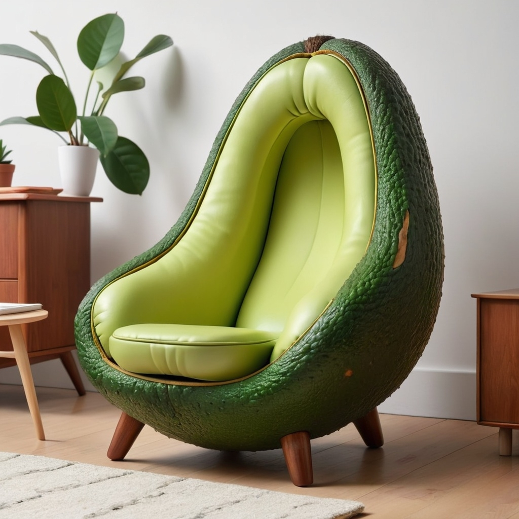 An armchair in the shape of avocado.