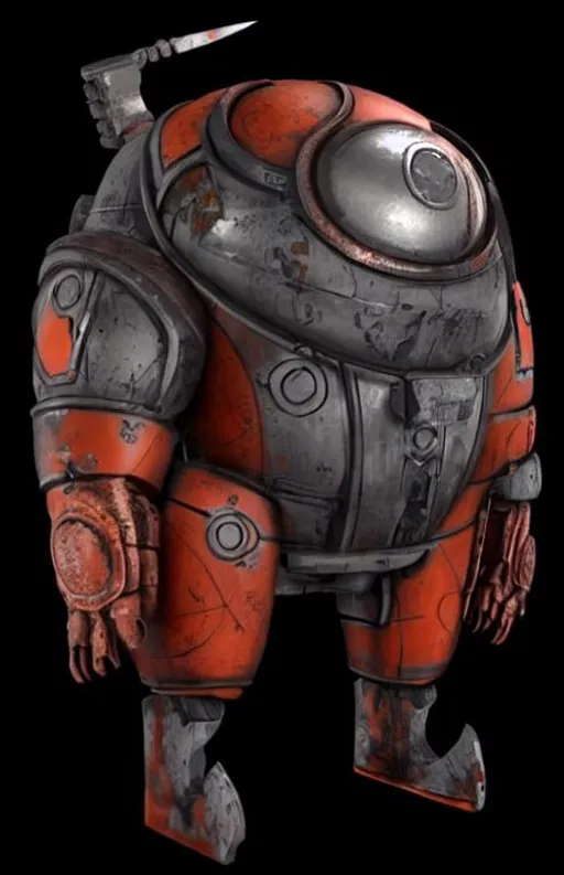 a sphere robot with slayer dwarf hair rusty, runic,...