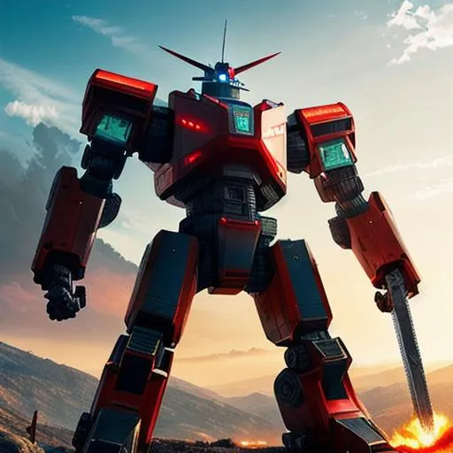 Giant robot, sword in his hand, cyber war, extremely...