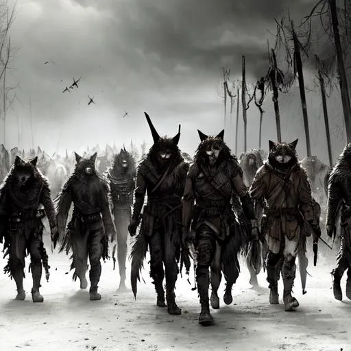 The world is apocalyptic, a group of humanoid wolves... | OpenArt