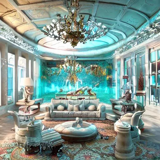 Mediterranean style beachside living room with para... | OpenArt