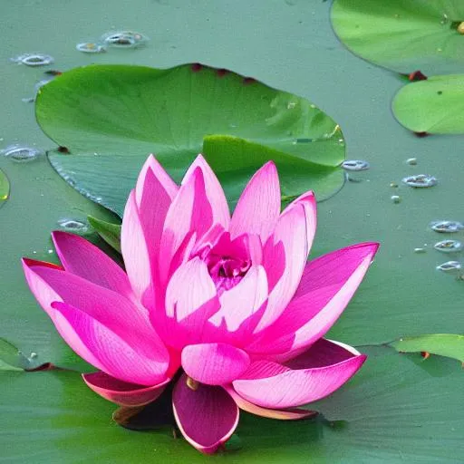A vivid crimson lotus flower in full bloom emerges f... | OpenArt