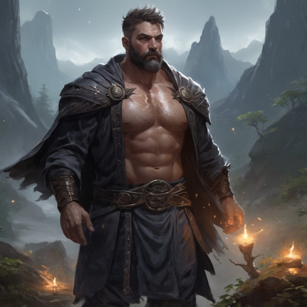 (Full body) male stocky fat muscular sacred oracle...