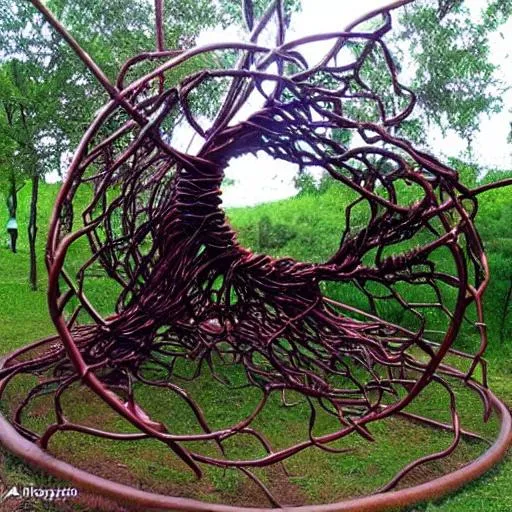 wire tree of life sculpture with roots spiraling dow... | OpenArt