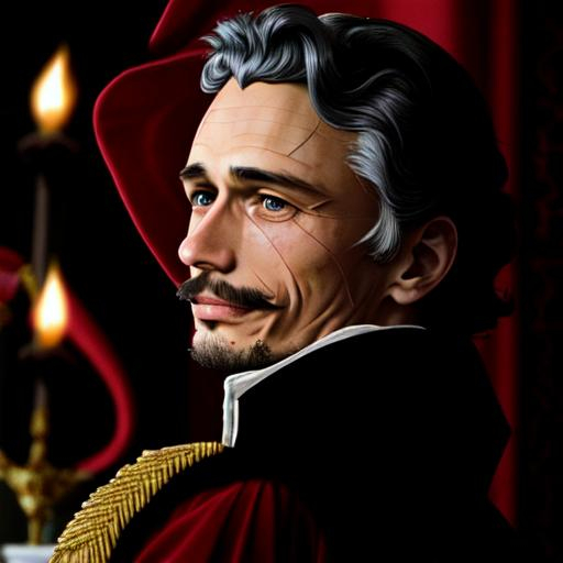 old man James Franco as french noble lord, tan skin....