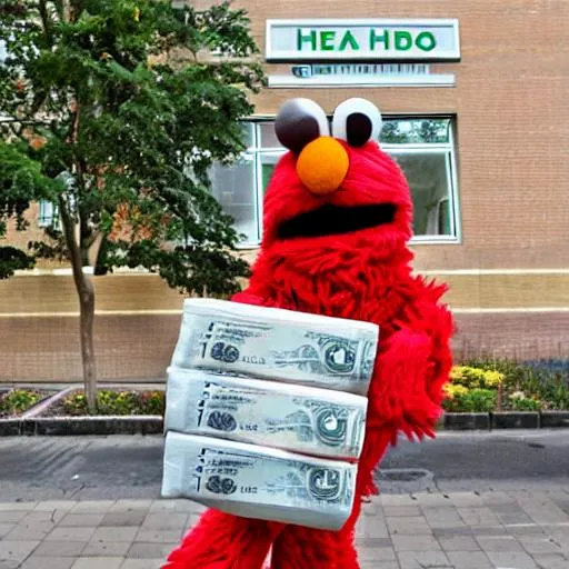 elmo as a wanted gang leader holding a money bag and... | OpenArt