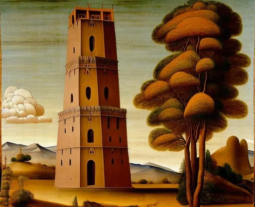 tibetan tower, bare trees landscape, painting by mor... | OpenArt