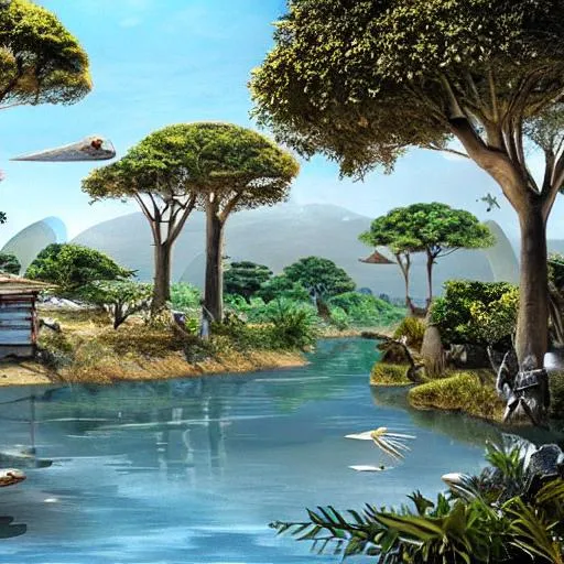 futuristic African village, hyper realistic lake, hy... | OpenArt