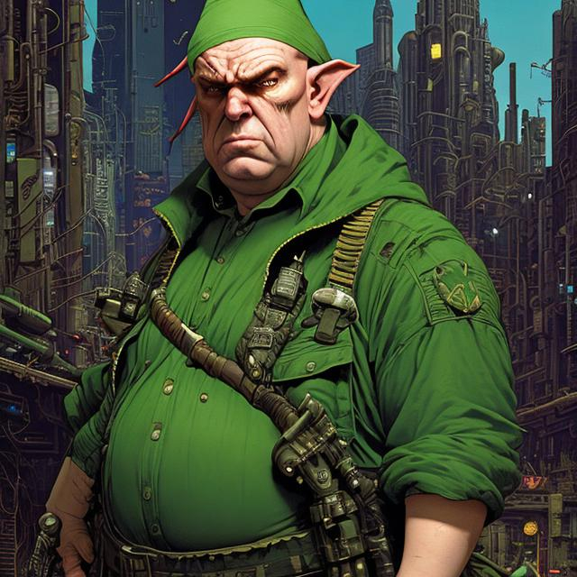 overweight obese male elf pointy ears cyberpunk merc... | OpenArt