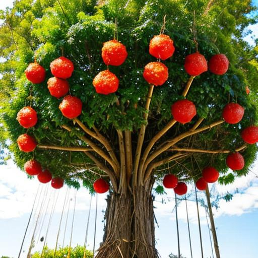 Spaghetti tree filled with ripe meatballs