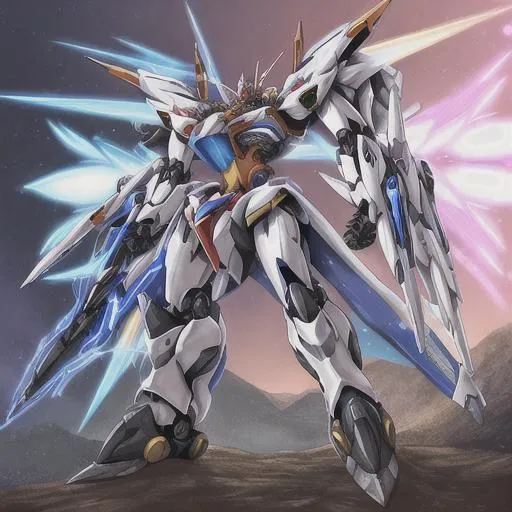 A white strike freedom gundam combine with Barbatos...