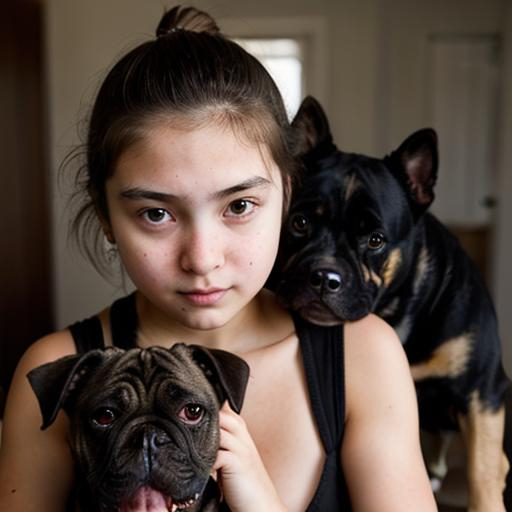 a girl with a large ugly deformed dog