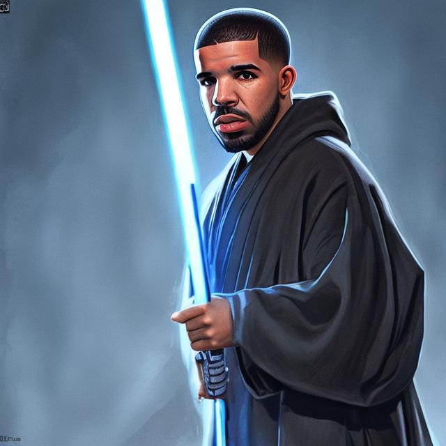 The rapper Drake as a Jedi Knight from Star Wars
