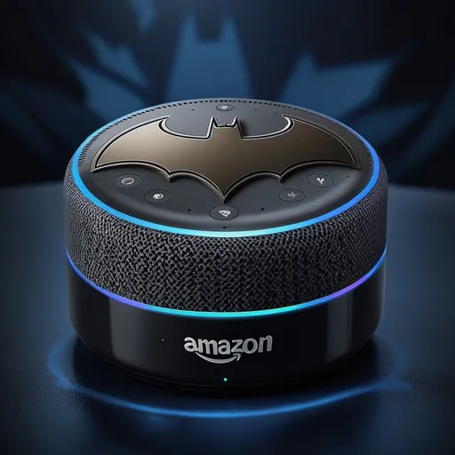 Amazon Echo Dot dressed like batman'