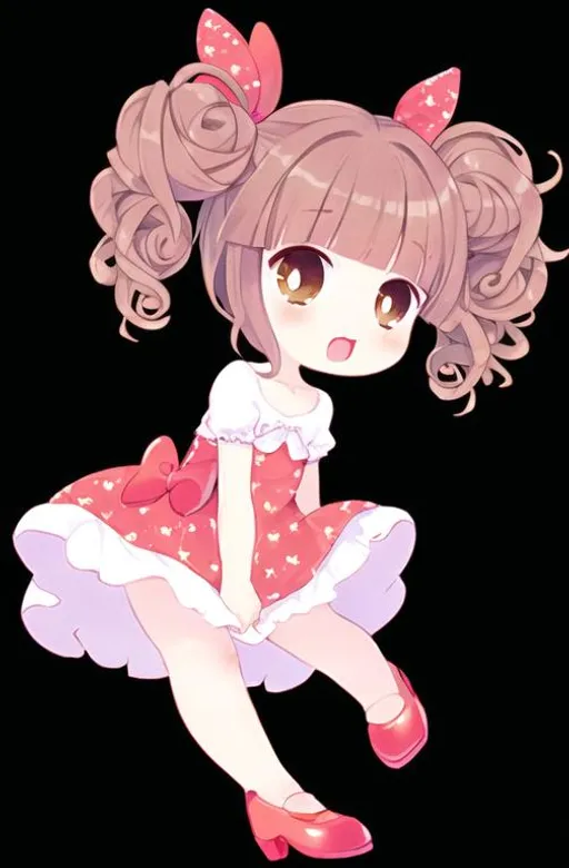 chibi, cute, kawaii, bangs, curly hair, dark brown h... | OpenArt