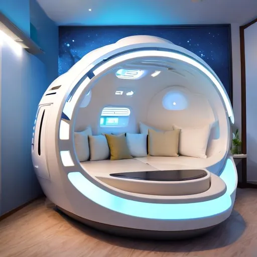 Close caption of a Space creaft living apartment pod... | OpenArt