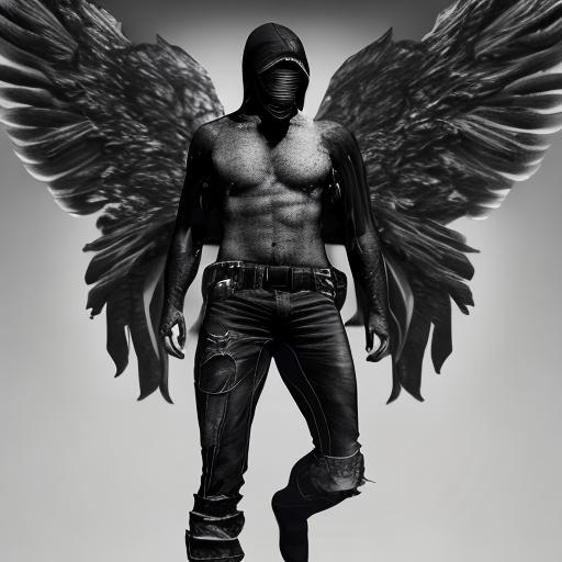 Muscular male angel black wings, photorealistic, 4k,...