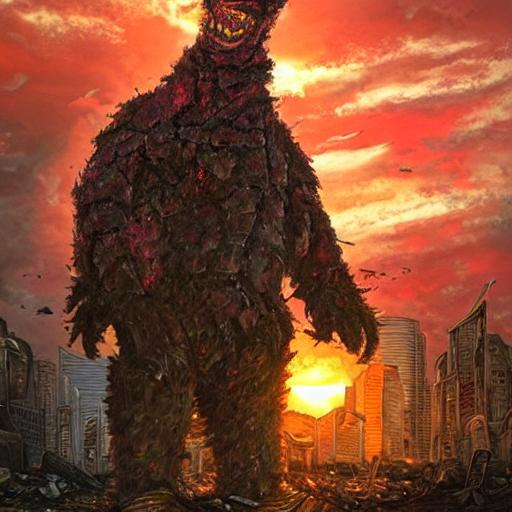 Horrific cthulian Garfield looming over a destroyed... | OpenArt