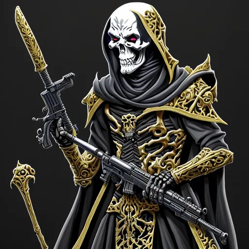 Detailed grim reaper with a rifle. black and gold co... | OpenArt