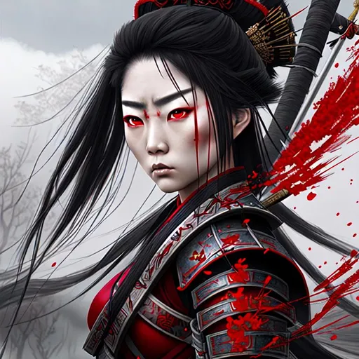 Asian female samurai warriorm ethereal landscape, bl... | OpenArt