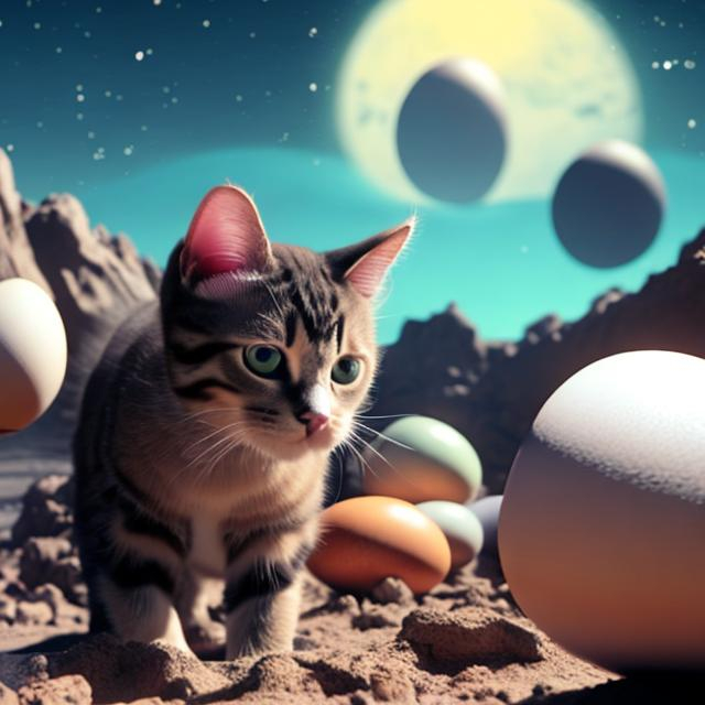 a cat inside of a planet with eggs | OpenArt