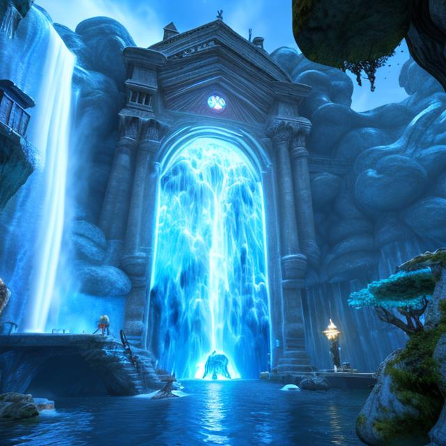 Portal hidden behind a waterfall Fantasy, another di...
