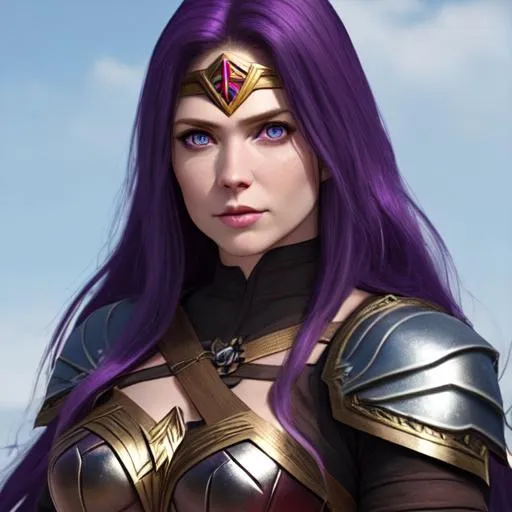 CGI, girl viking, dark purple hair, straight hair, l...