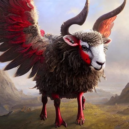 Portrait of a ram mixed with a wolf, with black hair... | OpenArt