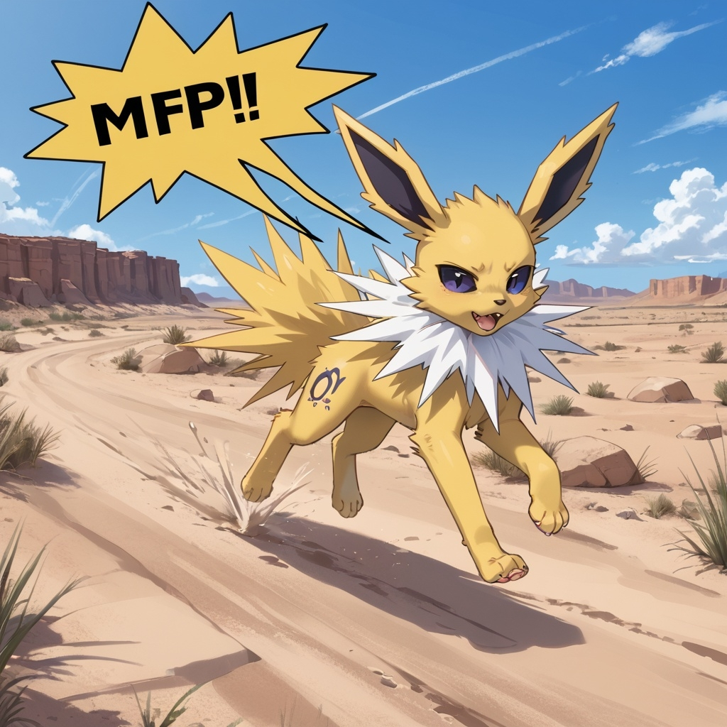 jolteon running through the desert.
